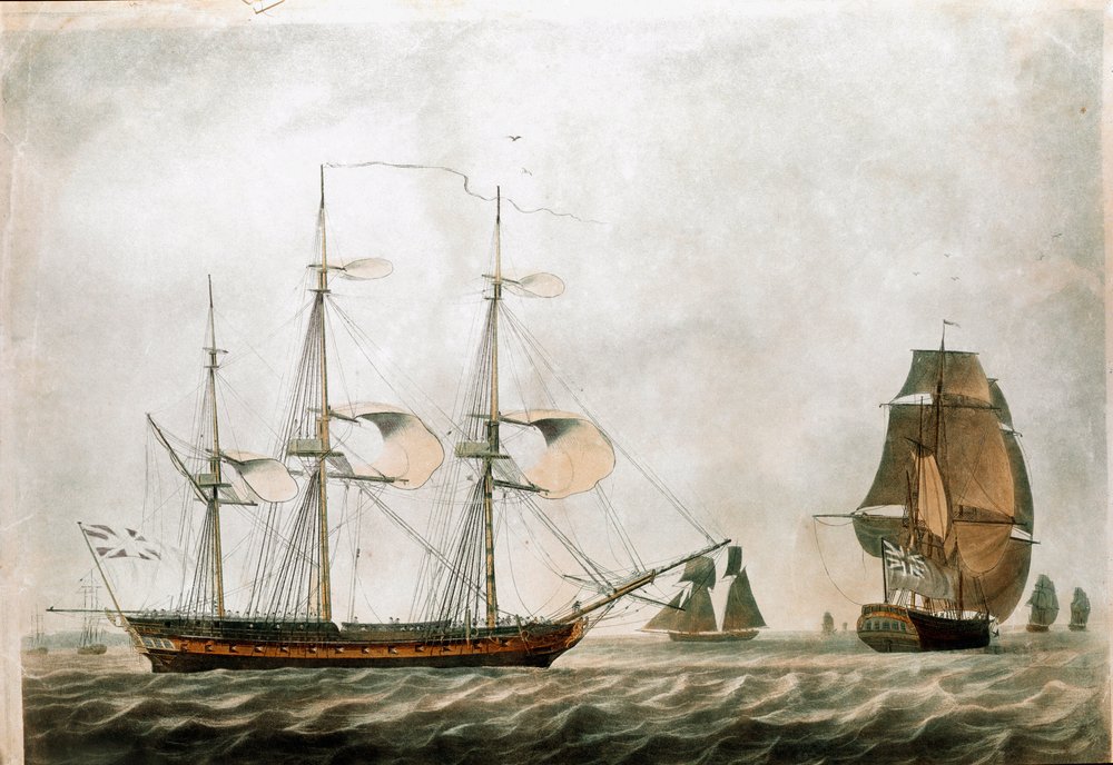 Britisk fregatt på 1700-tallet (trykk fra 1800-tallet)
