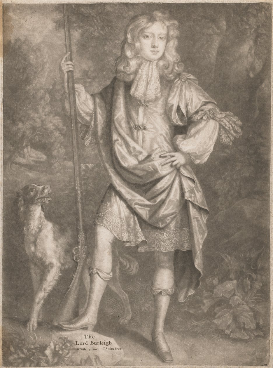 Lord Burleigh [som ungdom, stående, en pistol i hånden og en spaniel ...