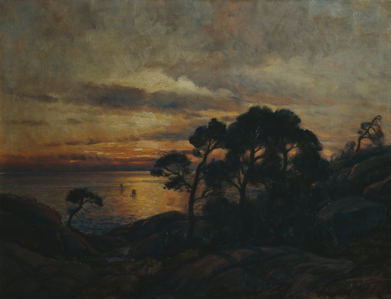 Pinetre ved solnedgang | Thorolf Holmboe | Kunstrykk