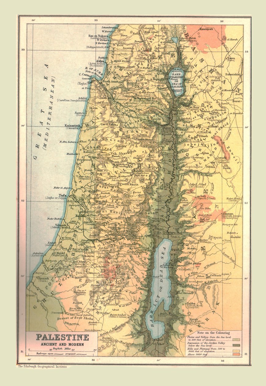 Kart over Palestina, gammelt og moderne, 1902. | Unbekannt